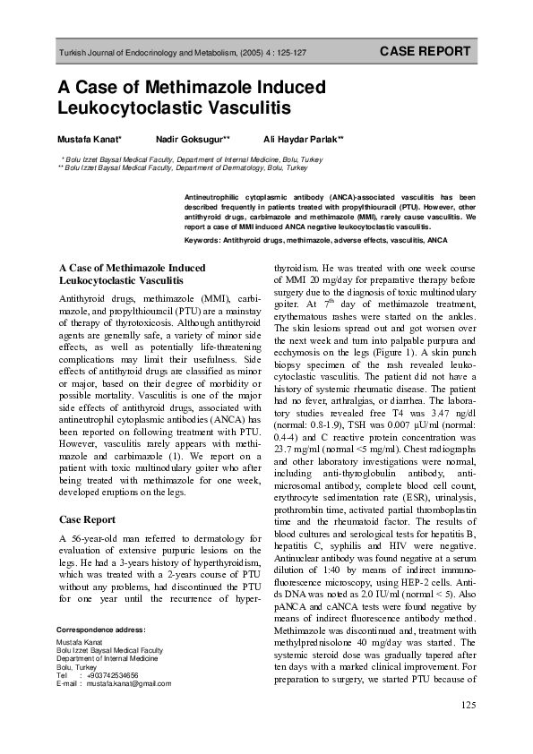 (PDF) CASE REPORT A Case of Methimazole Induced Leukocytoclastic Vasculitis