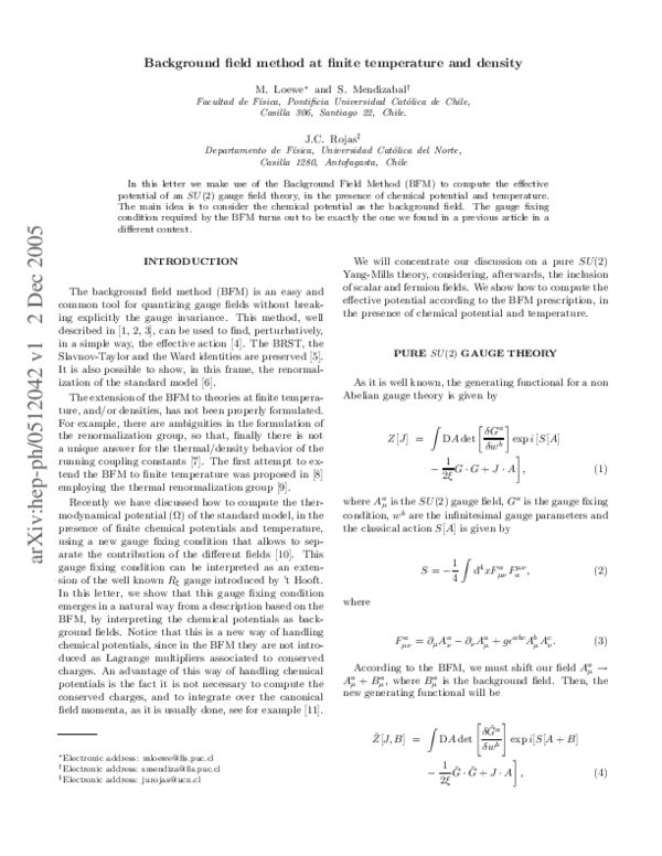 (PDF) Background field method at finite temperature and density