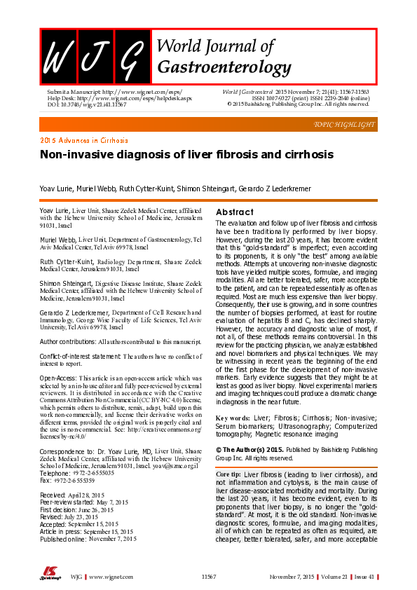 (PDF) Non-invasive diagnosis of liver fibrosis and cirrhosis