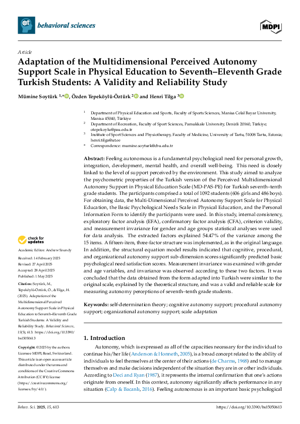 (PDF) Adaptation of the Multidimensional Perceived Autonomy Support ...