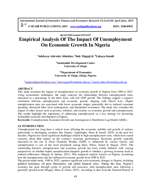 (PDF) Empirical Analysis Of The Impact Of Unemployment On Economic Growth In Nigeria