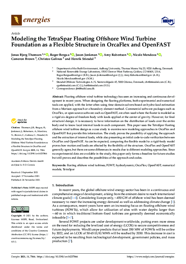 (PDF) Modeling the TetraSpar Floating Offshore Wind Turbine Foundation ...