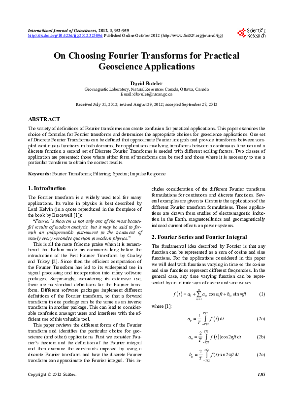 (PDF) On Choosing Fourier Transforms for Practical Geoscience Applications