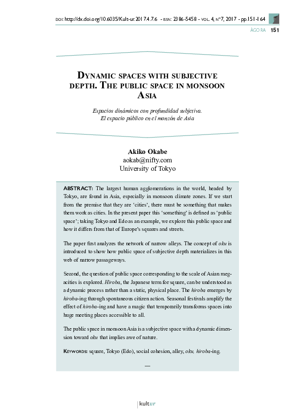 (PDF) Dynamic spaces with subjective depth. The public space in monsoon Asia