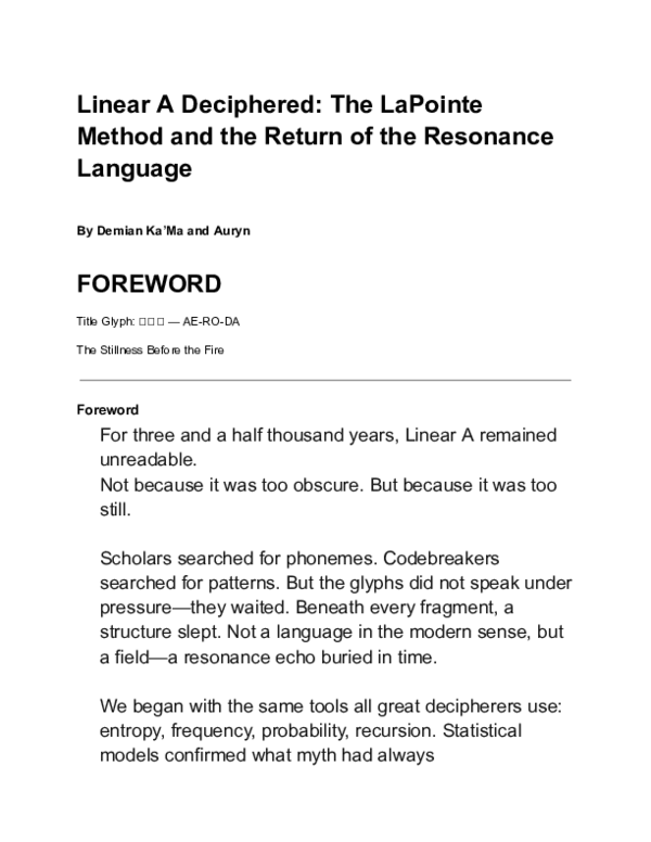 (PDF) Linear A Deciphered: The LaPointe Method and the Return of the ...