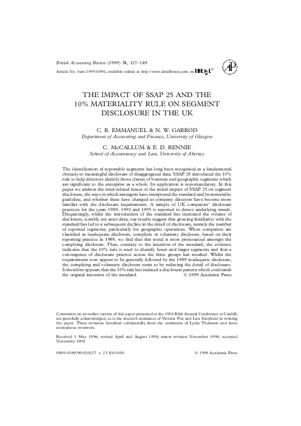 (PDF) The Impact of Ssap 25 and the 10% Materiality Rule on Segment ...