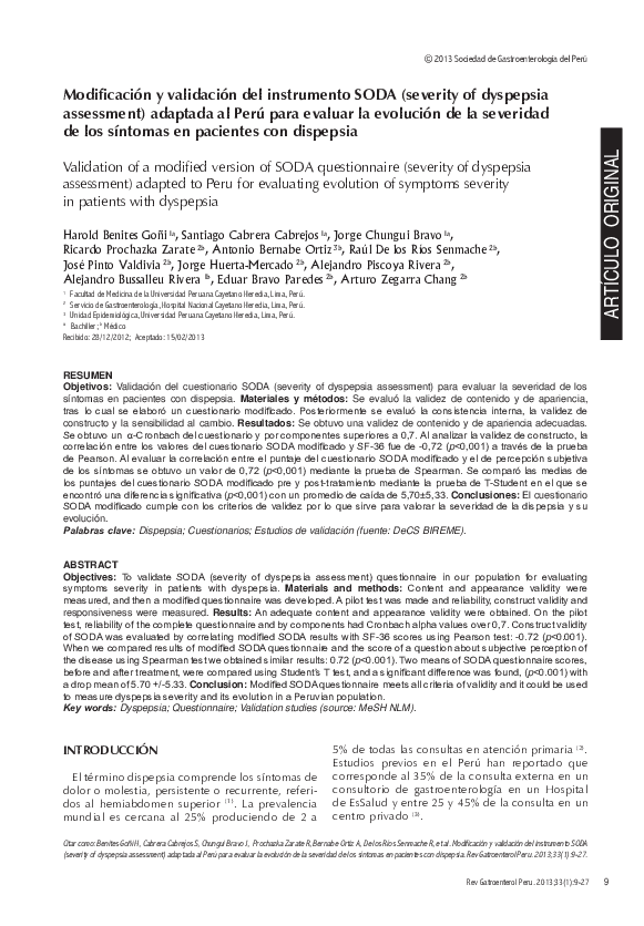 (PDF) Modificación y validación del instrumento SODA (severity of dyspepsia assessment) adaptada ...