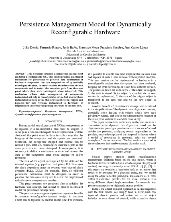 (PDF) Persistence Management Model for Dynamically Reconfigurable Hardware