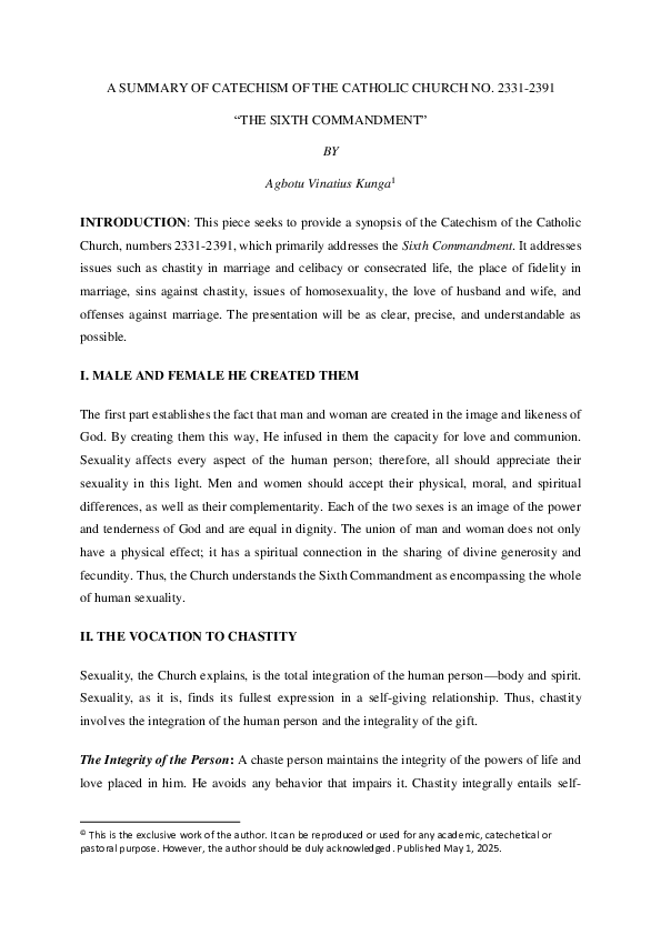 (PDF) A SUMMARY OF CATECHISM OF THE CATHOLIC CHURCH NO. 2331-2391 "THE ...