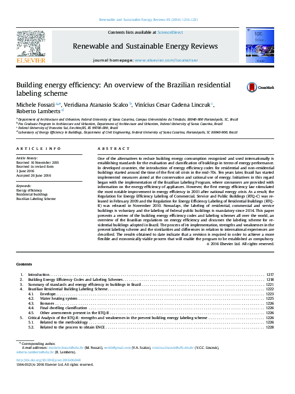 (PDF) Building energy efficiency: An overview of the Brazilian ...