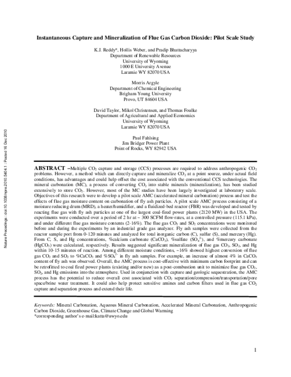 (PDF) Instantaneous Capture and Mineralization of Flue Gas Carbon ...
