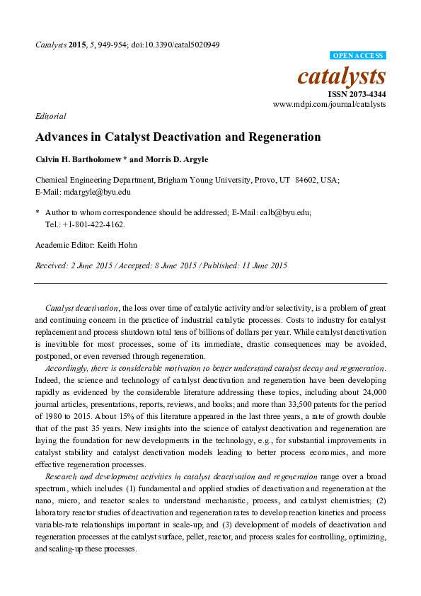 (PDF) Advances in Catalyst Deactivation and Regeneration
