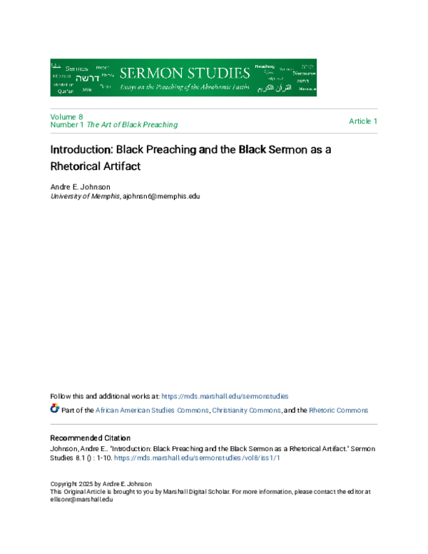 (PDF) Introduction: Black Preaching and the Black Sermon as a ...