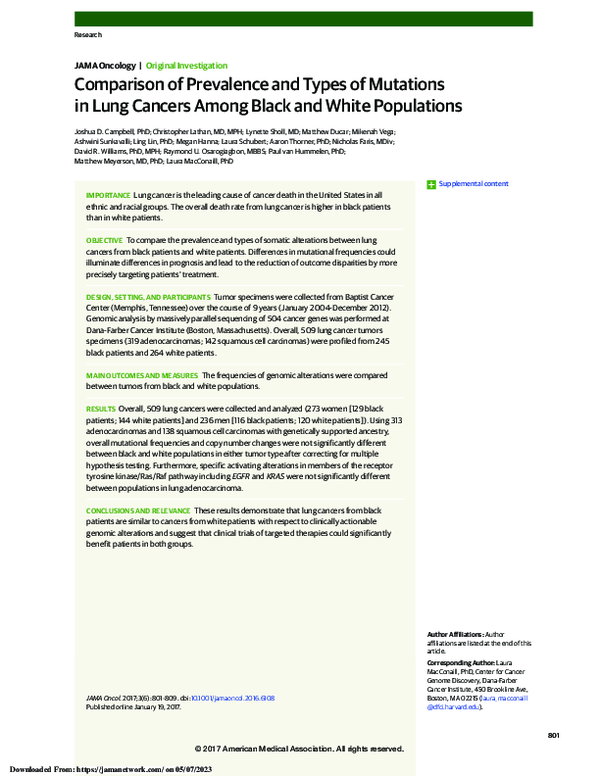 (PDF) Comparison of Prevalence and Types of Mutations in Lung Cancers ...