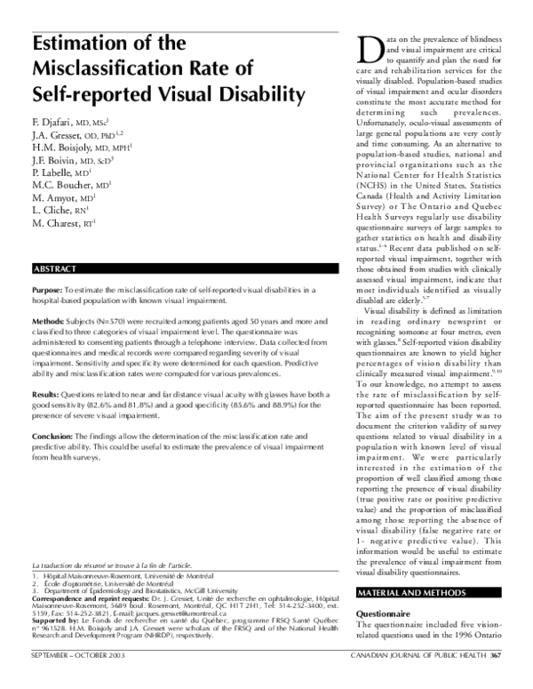 (PDF) Estimation of the Misclassification Rate of Self-reported Visual ...