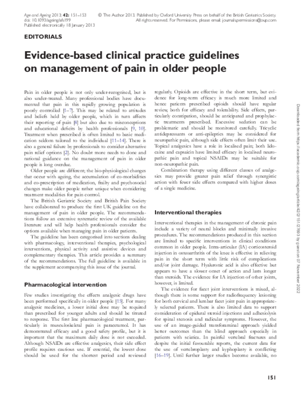 (PDF) Evidence-based clinical practice guidelines on management of pain ...