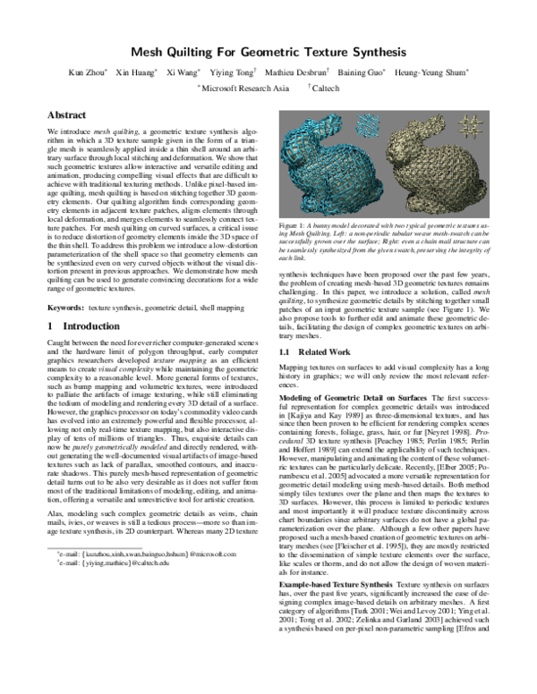 (PDF) Mesh quilting for geometric texture synthesis