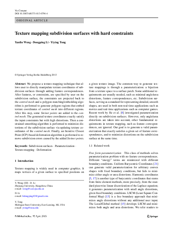 (PDF) Texture mapping subdivision surfaces with hard constraints