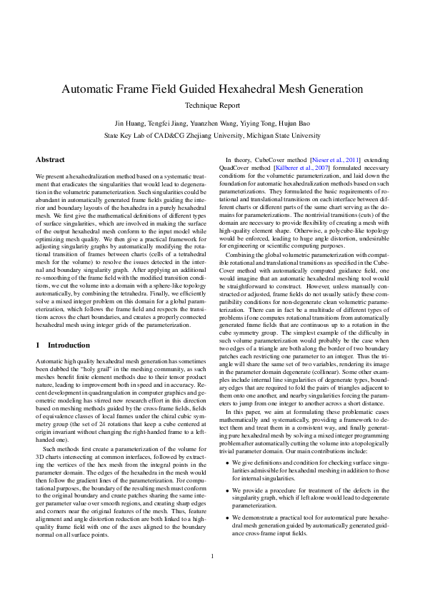 (PDF) Automatic frame field guided hexahedral mesh generation