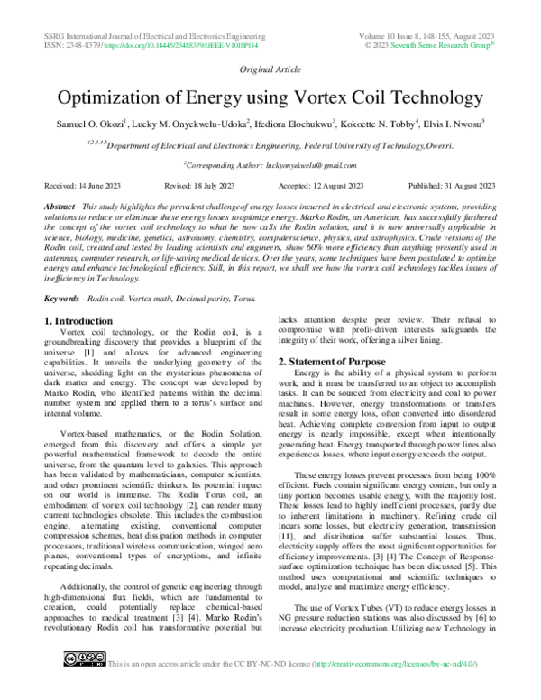 (PDF) Optimization of Energy using Vortex Coil Technology