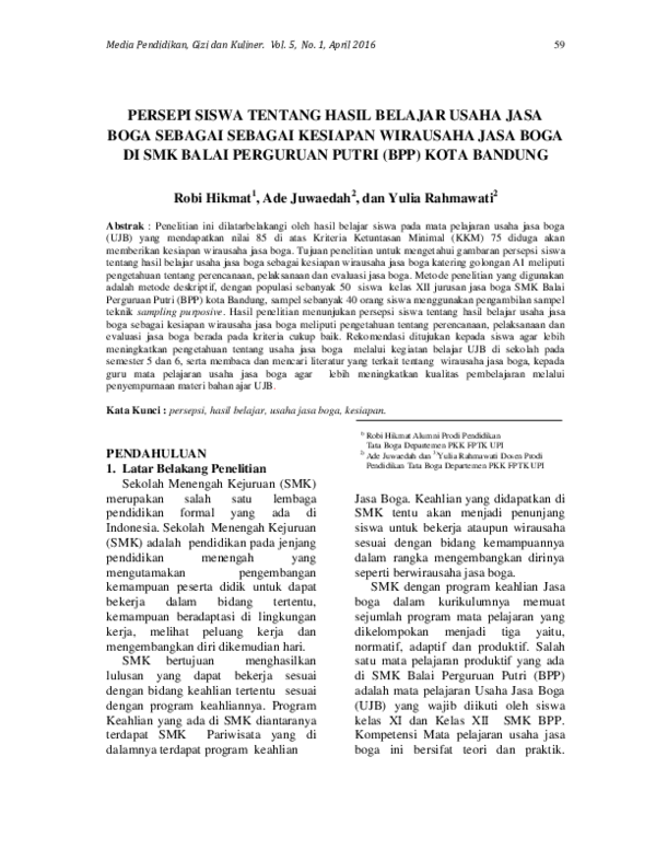 (PDF) Persepi Siswa Tentang Hasil Belajar Usaha Jasa Boga Sebagai ...