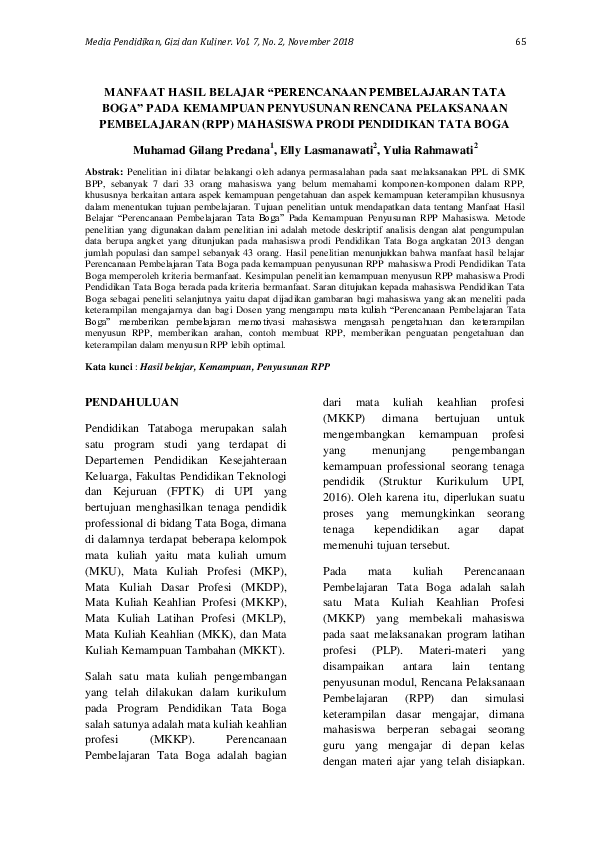 (PDF) Manfaat Hasil Belajar “Perencanaan Pembelajaran Tata Boga” Pada Kemampuan Penyusunan ...