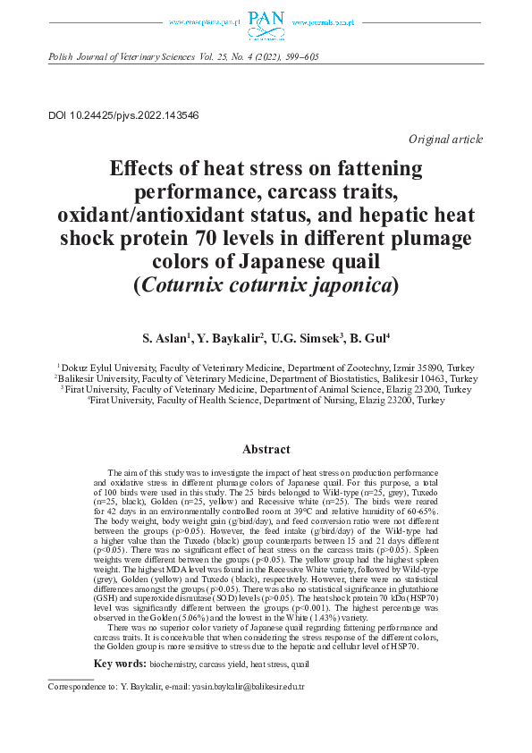 (PDF) Effects of heat stress on fattening performance, carcass traits ...