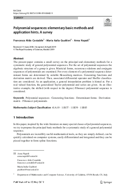 (PDF) Polynomial sequences: elementary basic methods and application ...