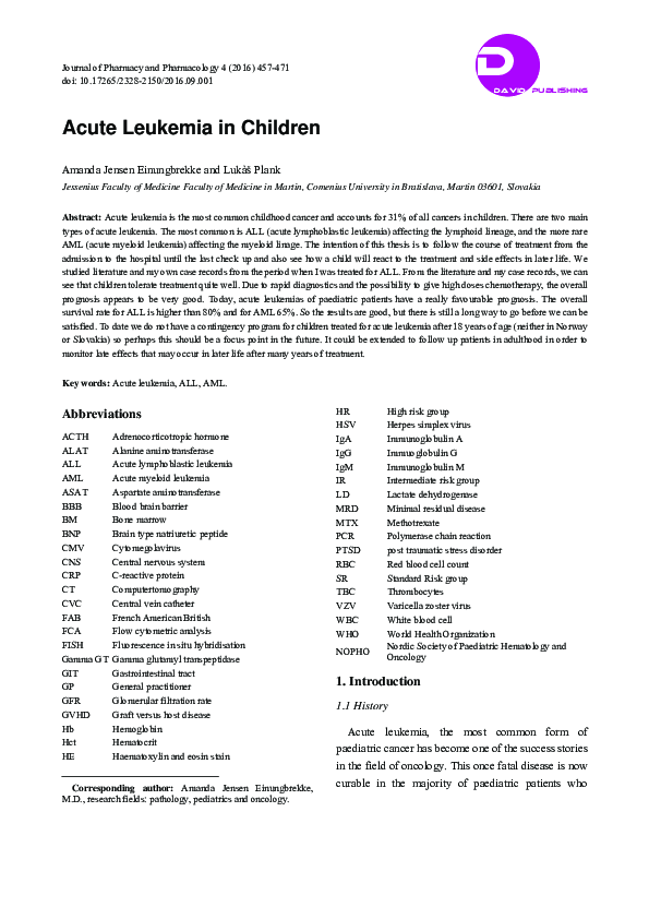 (PDF) Acute Leukemia in Children