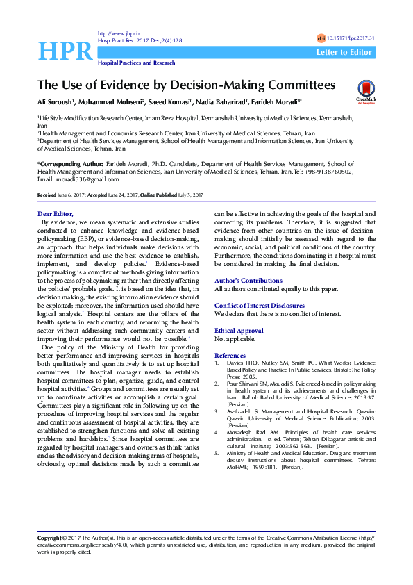 (PDF) The Use of Evidence by Decision-Making Committees