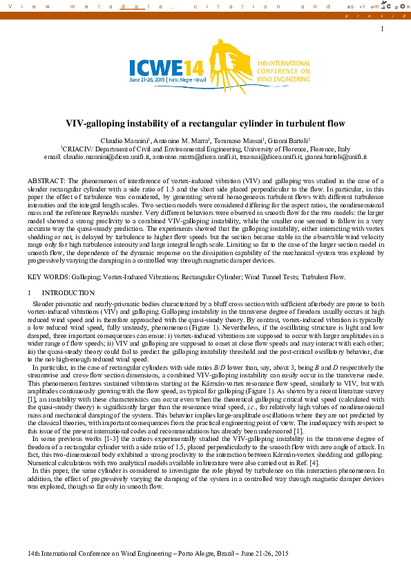 (PDF) VIV–galloping instability of rectangular cylinders: Review and ...