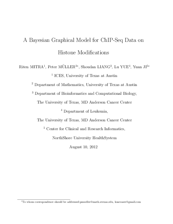 (PDF) A Bayesian Graphical Model for ChIP-Seq Data on Histone Modifications