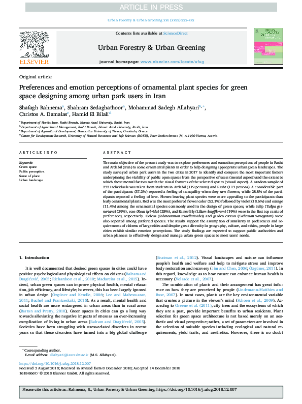 (PDF) Preferences and emotion perceptions of ornamental plant species for green space designing ...
