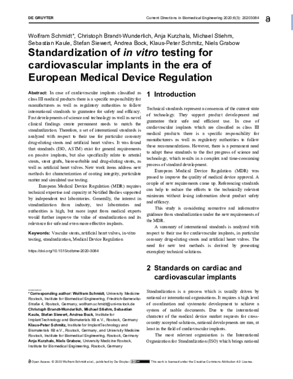 (PDF) Standardization of in vitro testing for cardiovascular implants ...