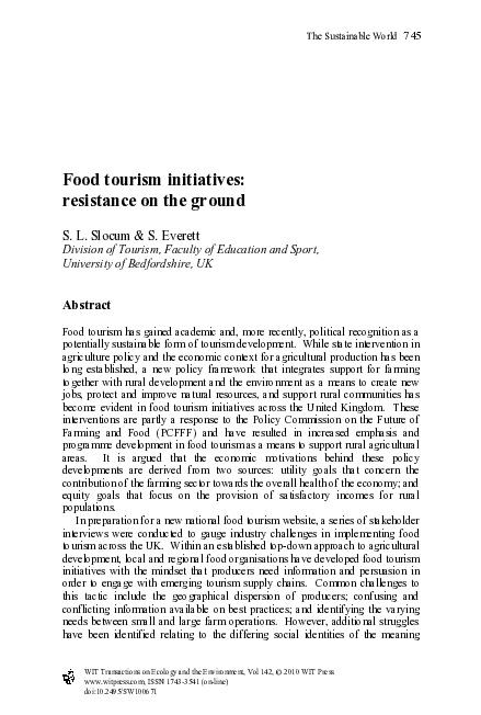 (PDF) Food tourism initiatives: resistance on the ground