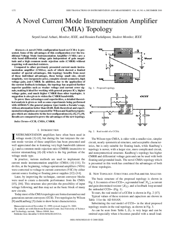 (PDF) A novel current mode instrumentation amplifier (CMIA) topology