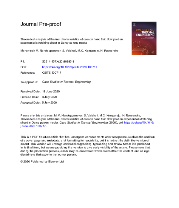 (PDF) Theoretical analysis of thermal characteristics of casson nano ...