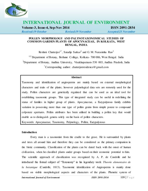 (PDF) Pollen Morphology and Palynotaxonomical Studies of Common Garden ...
