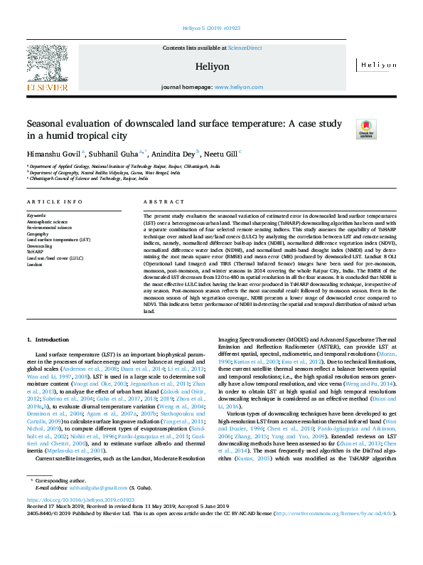 (PDF) Seasonal evaluation of downscaled land surface temperature: A ...