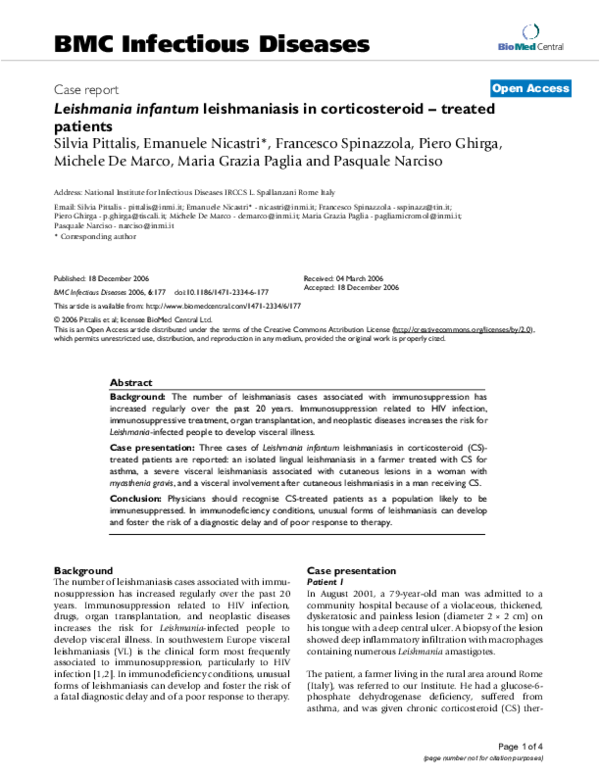 (PDF) Leishmania infantum leishmaniasis in corticosteroid--treated patients
