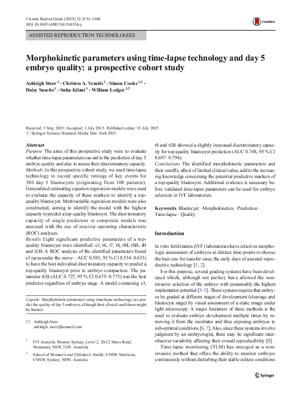 (PDF) Morphokinetic parameters using time-lapse technology and day 5 ...