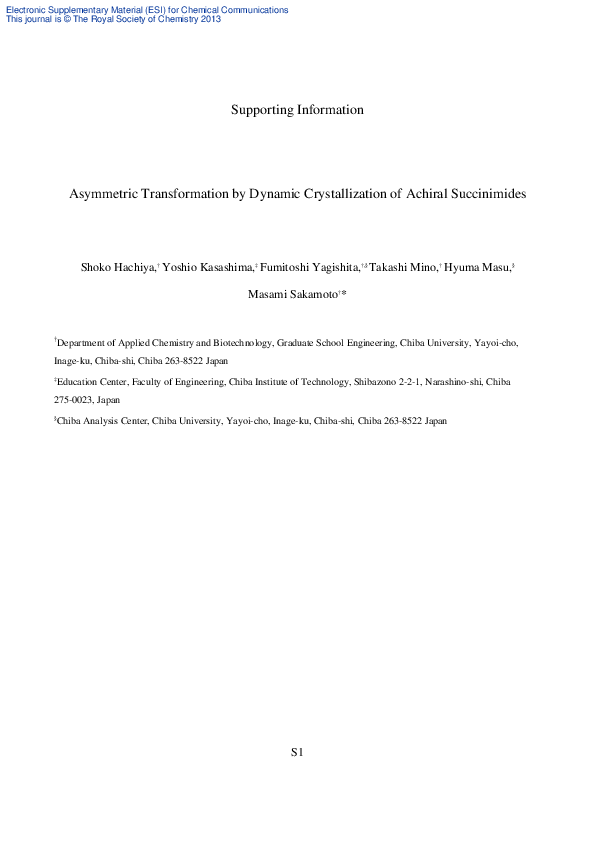 (PDF) Asymmetric transformation by dynamic crystallization of achiral ...