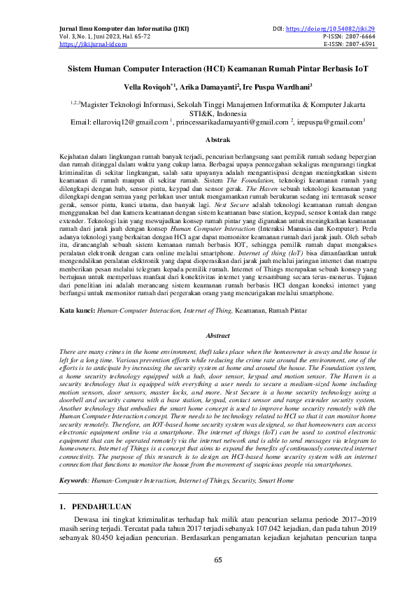 (PDF) Sistem Human Computer Interaction (HCI) Keamanan Rumah Pintar ...