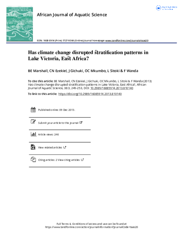 (PDF) Has climate change disrupted stratification patterns in Lake ...