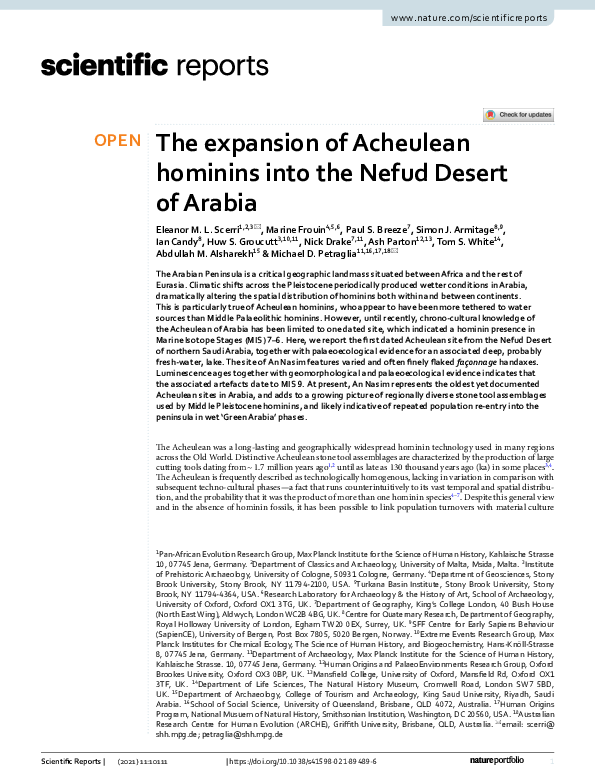 (PDF) The expansion of Acheulean hominins into the Nefud Desert of Arabia