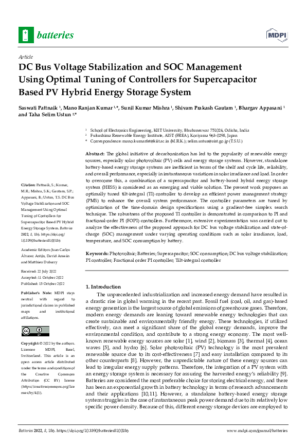 (PDF) DC Bus Voltage Stabilization and SOC Management Using Optimal ...
