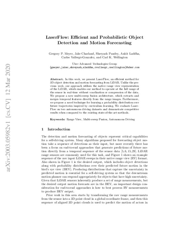 (PDF) LaserFlow: Efficient and Probabilistic Object Detection and Motion Forecasting