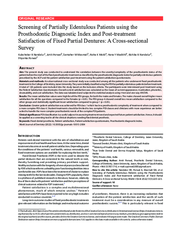 (PDF) Screening of Partially Edentulous Patients using the ...