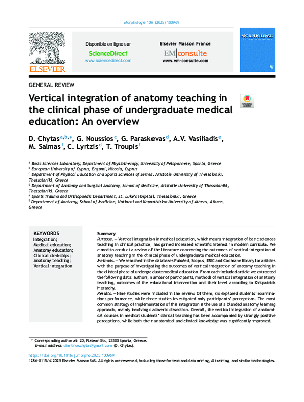 (PDF) Vertical integration of anatomy teaching in the clinical phase of ...