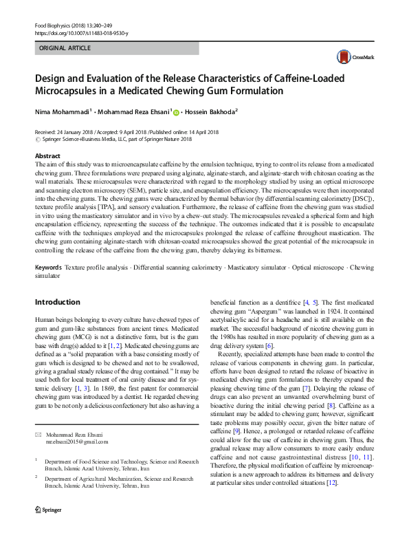 (PDF) Design and Evaluation of the Release Characteristics of Caffeine ...